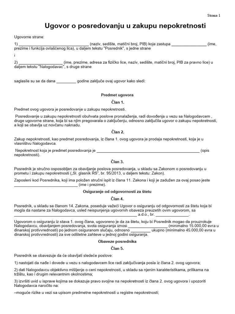 Ugovor o Posredovanju U Zakupu Nepokretnosti - Ugovor - Posredovanju - U - Zakupu ...