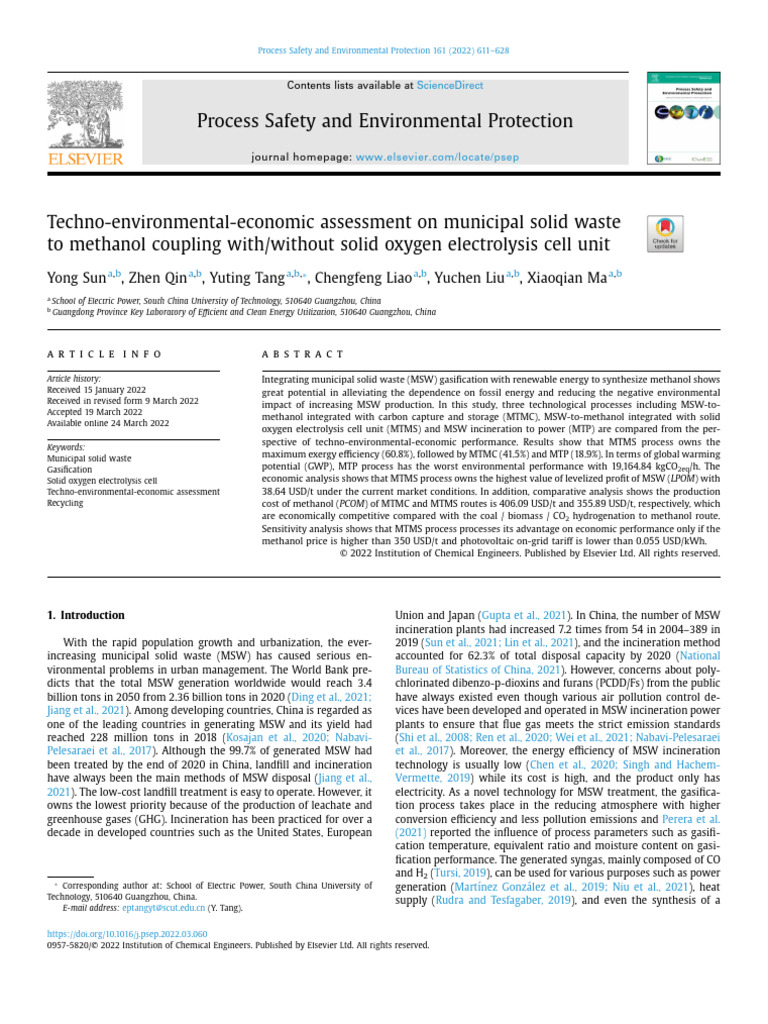 Techno-Environmental-economic Assessment On Municipal Solid Waste To ...
