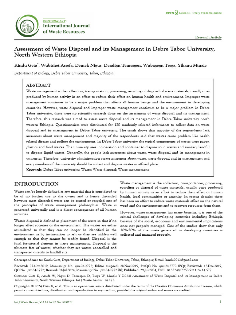 Debre Tabor University North Western Ethiopia | PDF | Waste Management ...