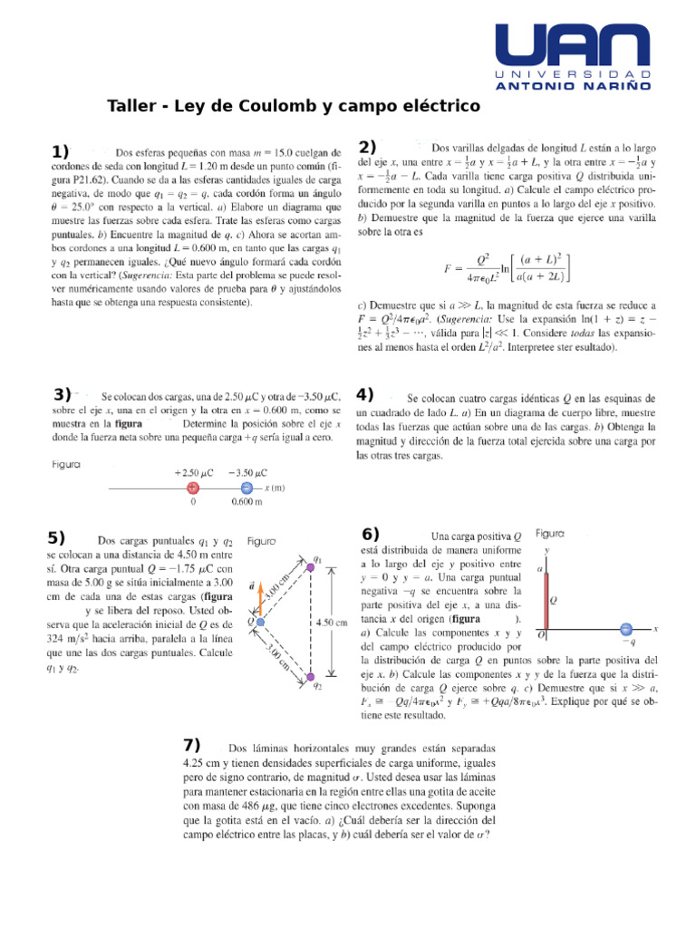 Taller - Ley de Coulomb y Campo Eléctrico | PDF