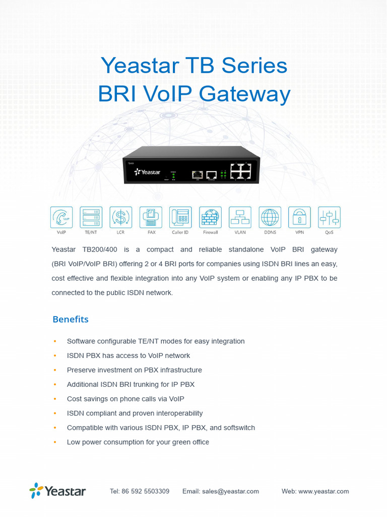 Yeastar TB Series BRI VoIP Gateways Datasheet en | PDF | Voice Over Ip ...