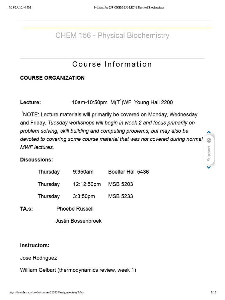 CHEM 156: Physical Biochemistry Syllabus | PDF | Protein Folding ...