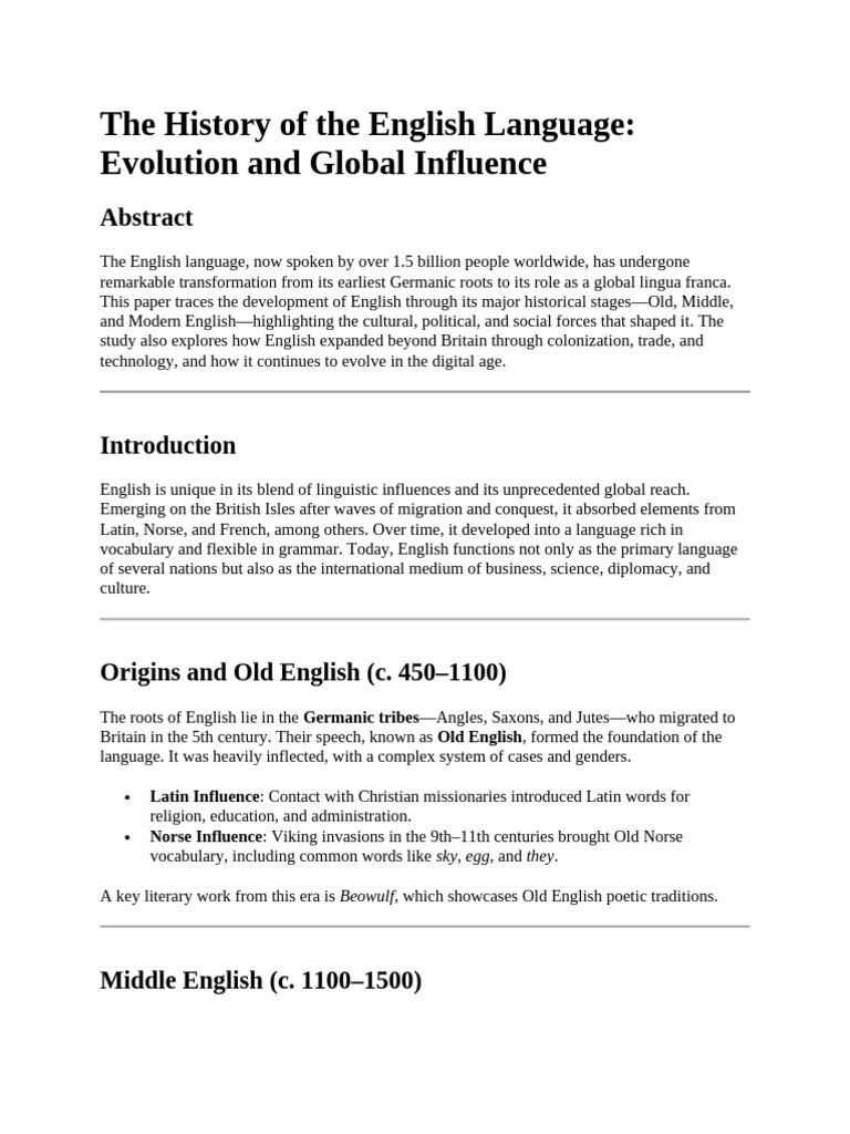 Evolution of the English Language | PDF | English Language | Human ...