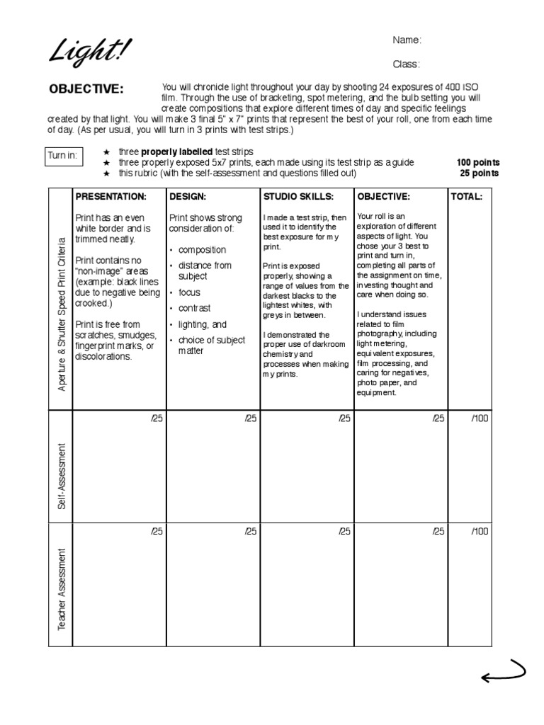 Light Rubric | PDF | Exposure (Photography) | Art Media