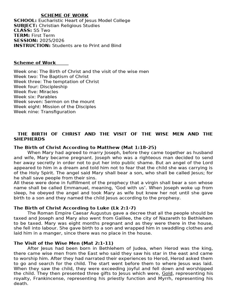 Ss2 Crs First Term Note | PDF | Jesus | Nativity Of Jesus