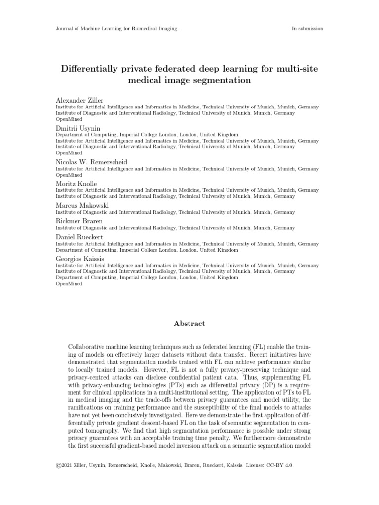 Differentially Private Federated Deep Learning For Multi-Site Medical Image Segmentation | PDF ...