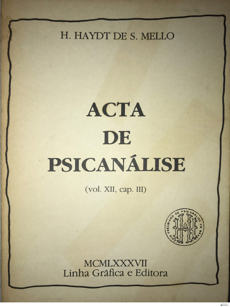 Humberto Haydt de Souza Mello - Acta de Psicanálise v12 Cap3 ...