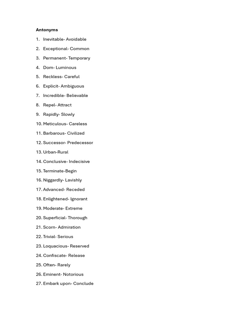 List of Common Antonyms | PDF