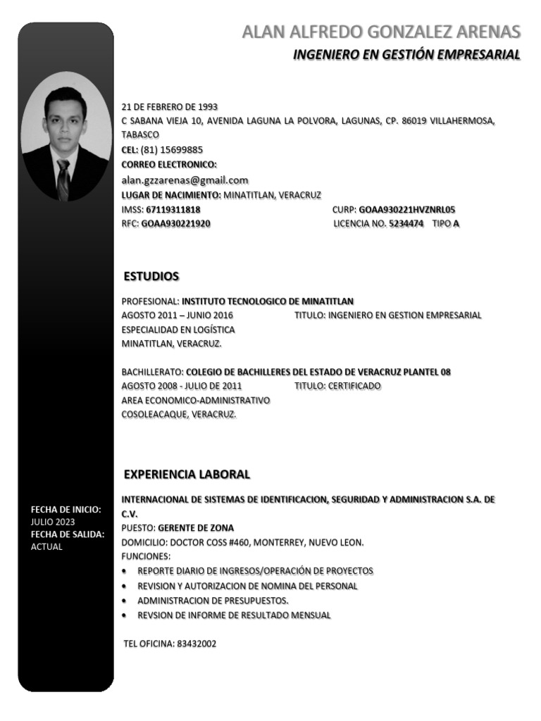 CV Alan Alfredo Gonzalez Arenas | PDF | Business | Informática