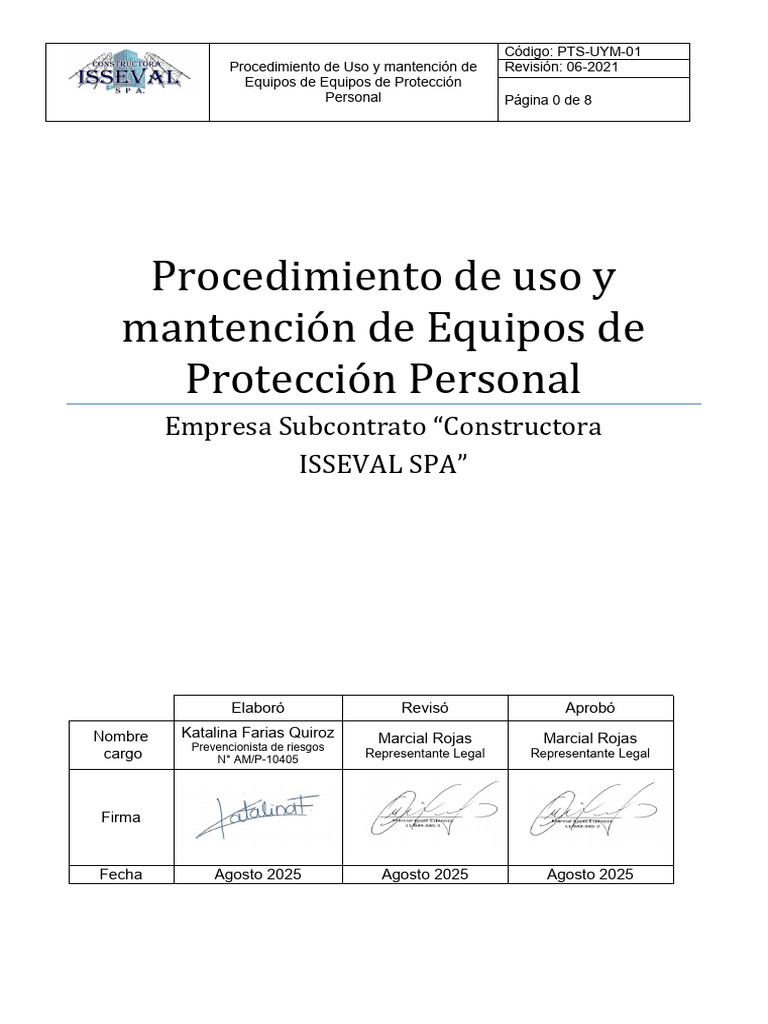 Procedimiento de Uso y Mantención de Equipos de Protección Personal | PDF | Soldadura | Construcción
