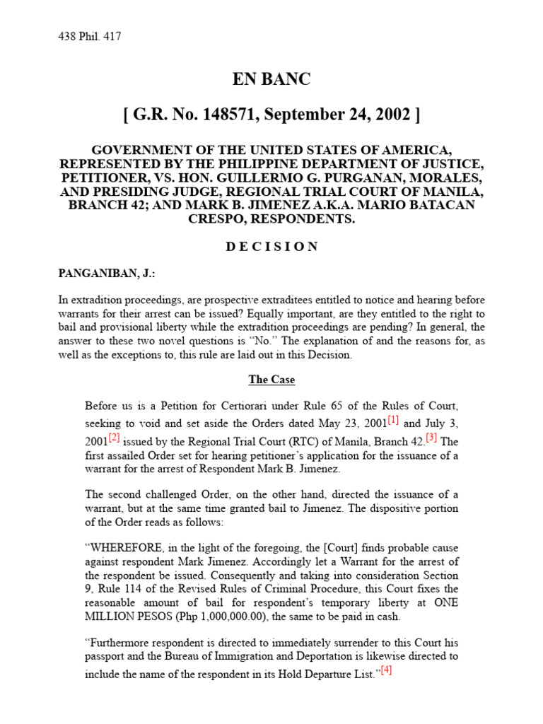 #3. Extradition Case - Govt of US Vs Purganan | PDF | Extradition | Bail