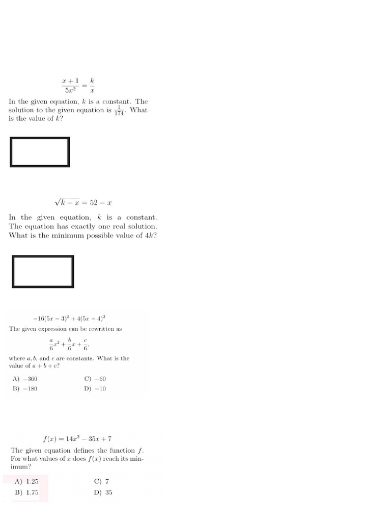 SAT Quadratics-2025 Official Latest Questions | PDF