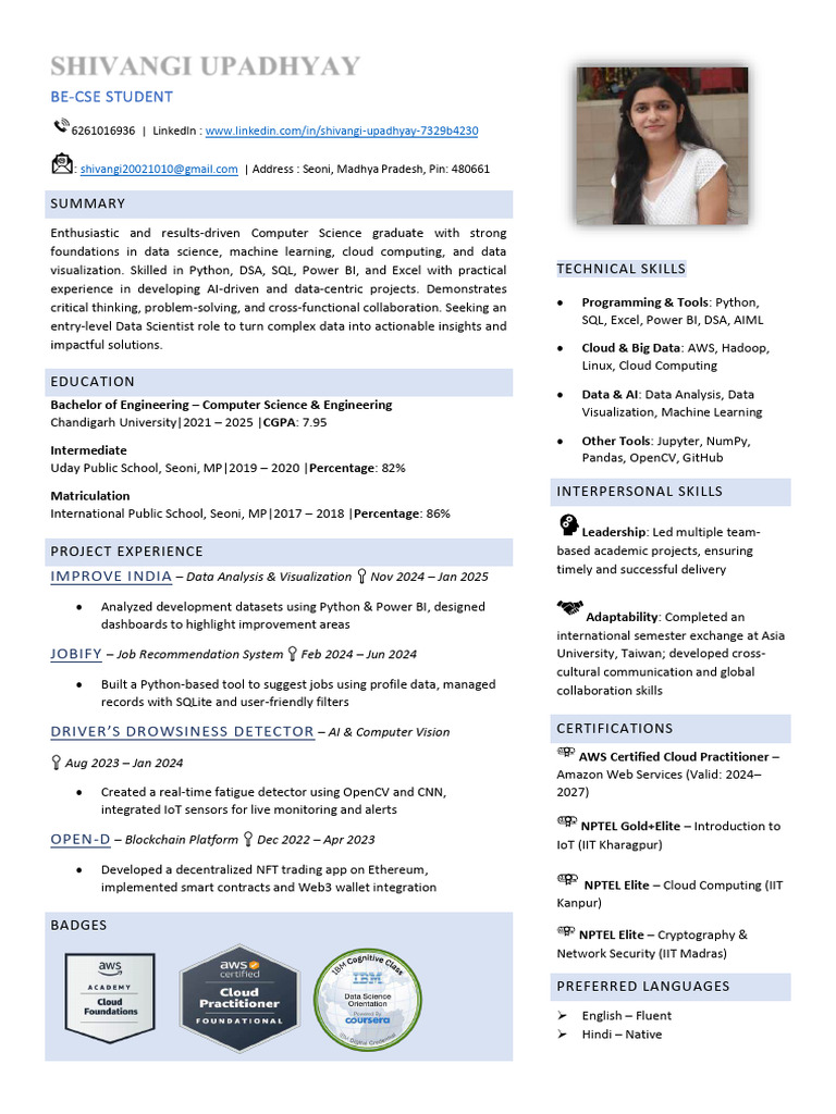 SHIVANGI UPADHYAY RESUME-compressed | PDF | Internet Of Things | Amazon Web Services