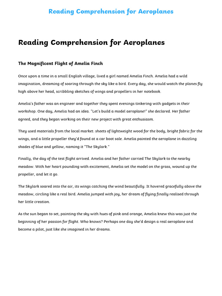 Amelia Finch's Aeroplane Adventure | PDF | Airplane