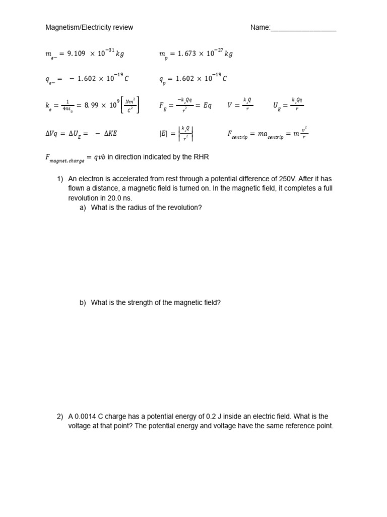 Electricity and Magnetism Review | PDF | Electron | Voltage