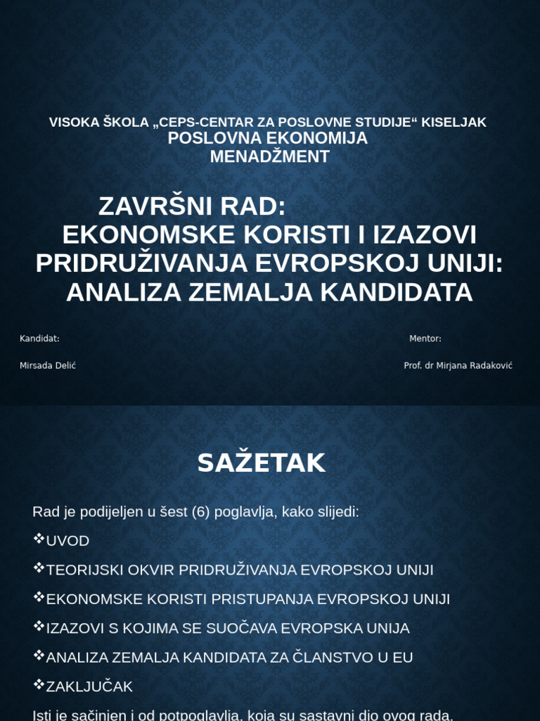 Prezentacija Za Odbranu Rada - Usklađena | PDF