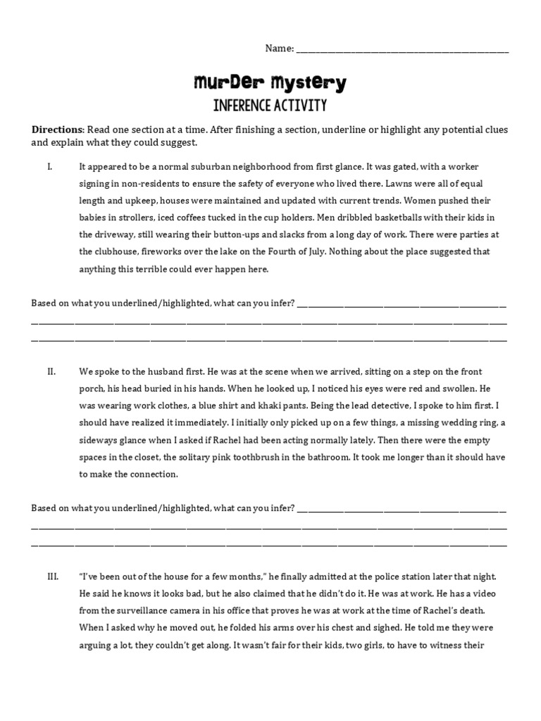 Murder Mystery: Inference Activity | PDF