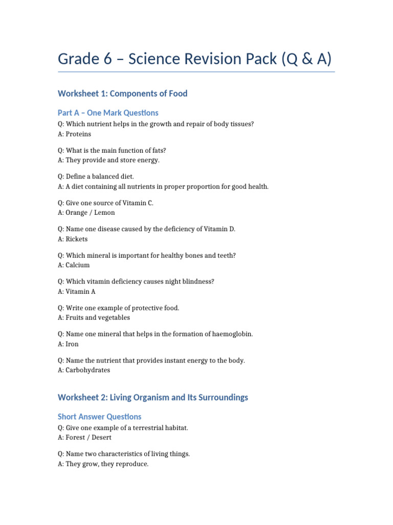 Grade 6 Science Revision Q&A Pack | PDF