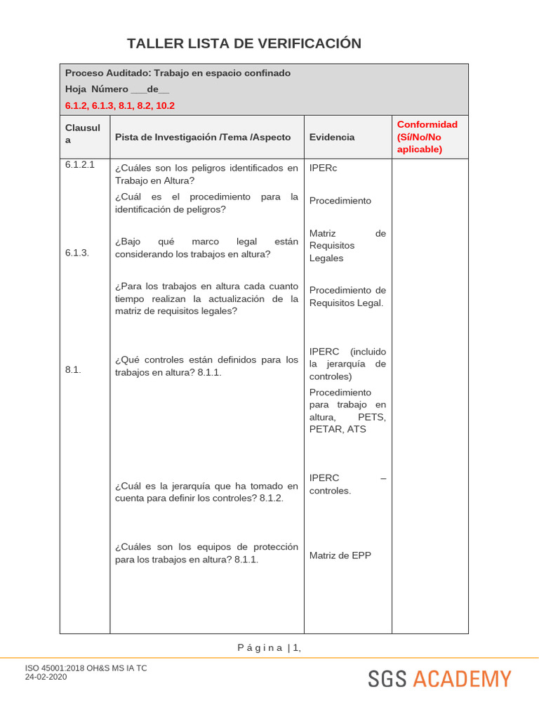 Actividad 3 Grupo 01. Lista de Verificación - TRABAJO EN ALTURA | PDF