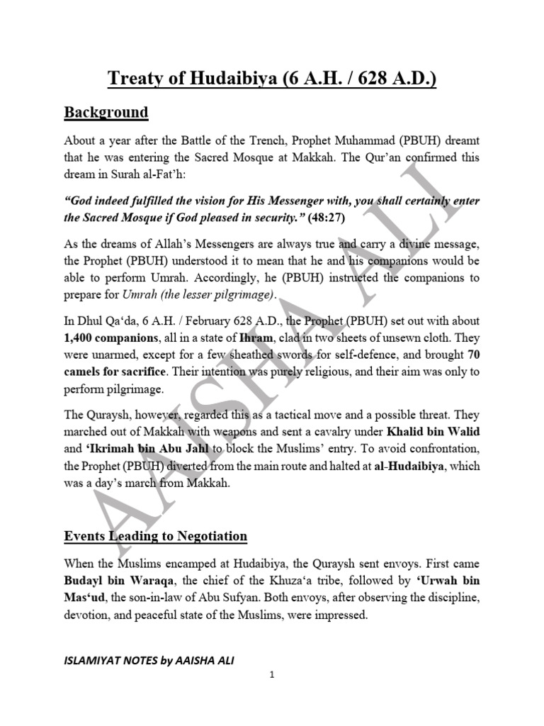 Treaty of Hudaibiya: Key Events & Terms | PDF | Muhammad | Ali
