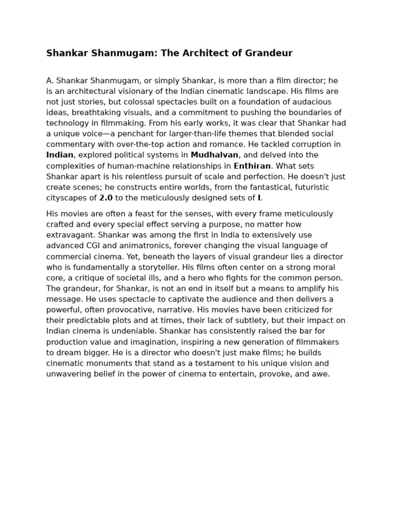 Shankar Shanmugam - The Architect of Grandeur | PDF