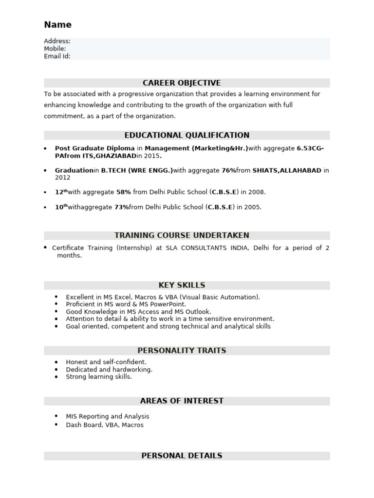 Sample MIS Resume Fresher | PDF