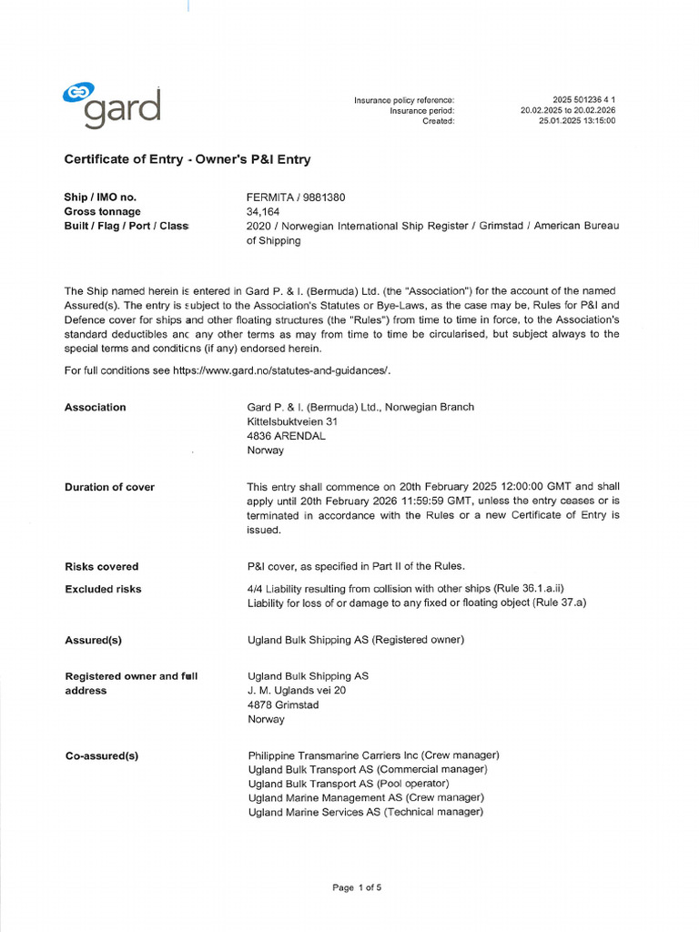 07 - P & I Certificate of Entry | PDF