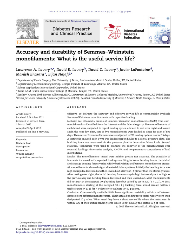 Durability of Semmes-Weinstein Monoﬁlaments | PDF | Buckling