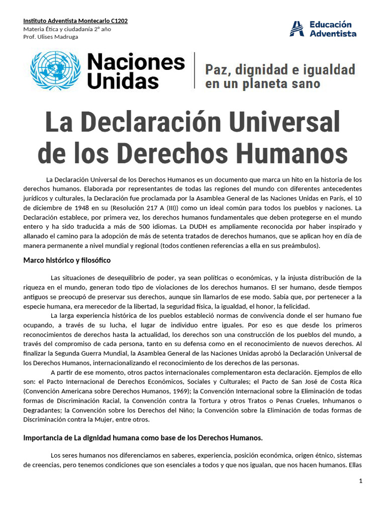 Declaración de Los Derechos Humanos | PDF | Derechos humanos | Libertad