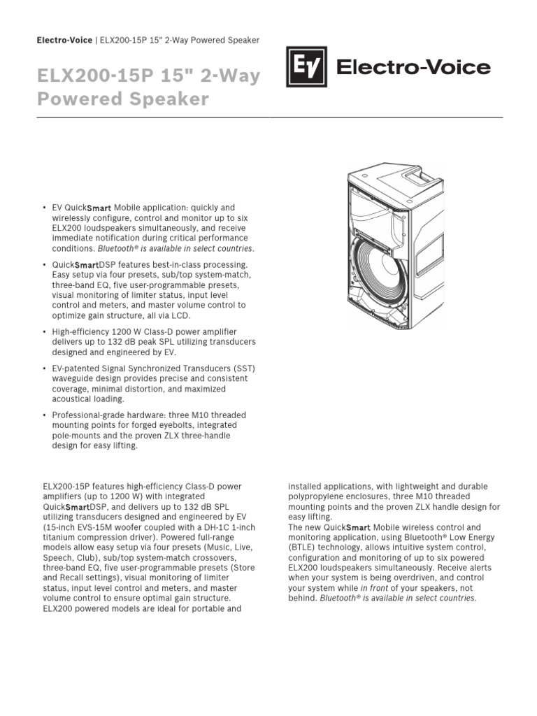 ELX200-15P 15 2-Way Powered Speaker Datasheet 51 en 23158601867 | PDF ...