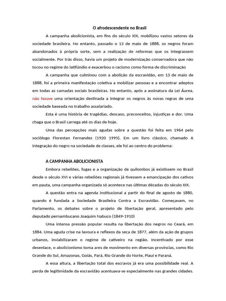 O Afrodescendente No Brasil | PDF | Brasil | Escravidão