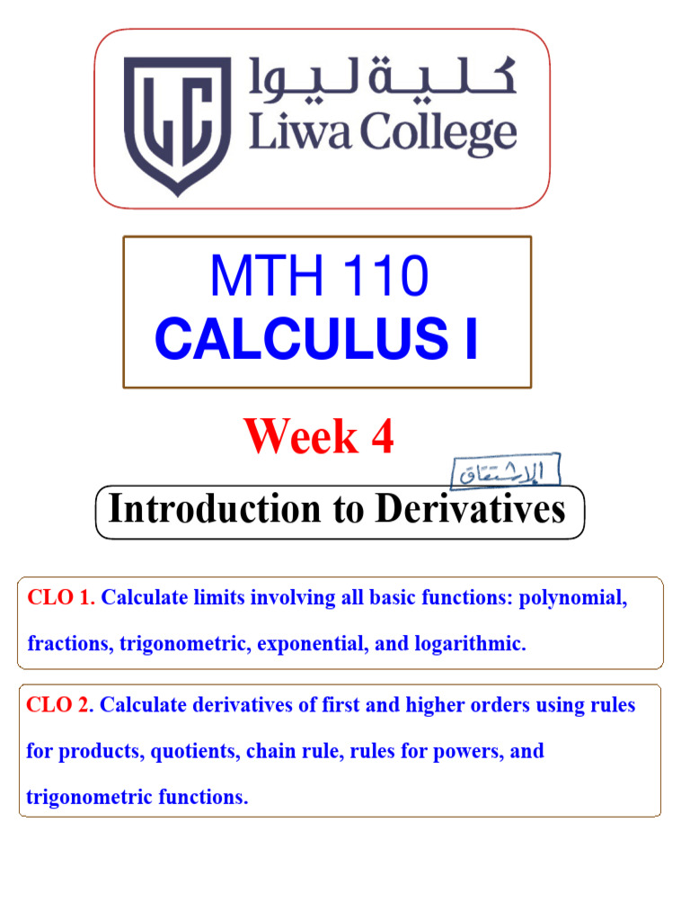 MTH 110 w4 - Introduction To Derivatives | PDF