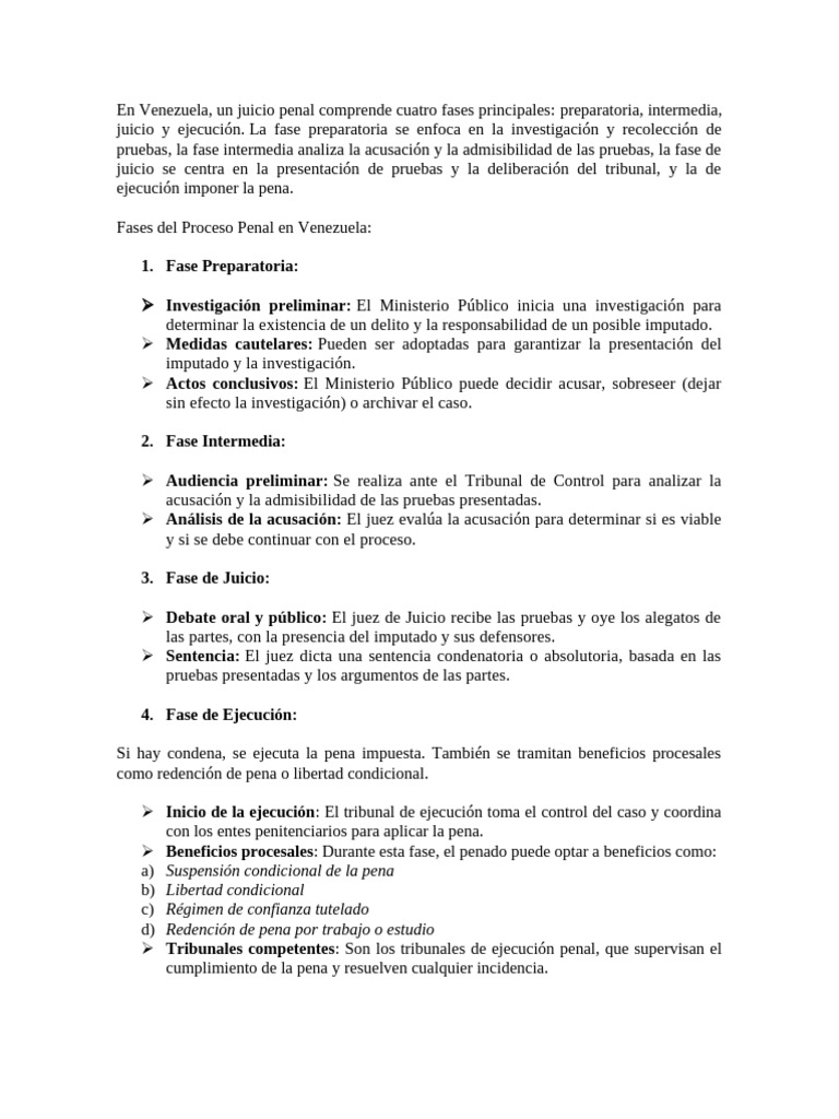 Fases del Proceso Penal en Venezuela | PDF | Sentencia (ley) | Castigos