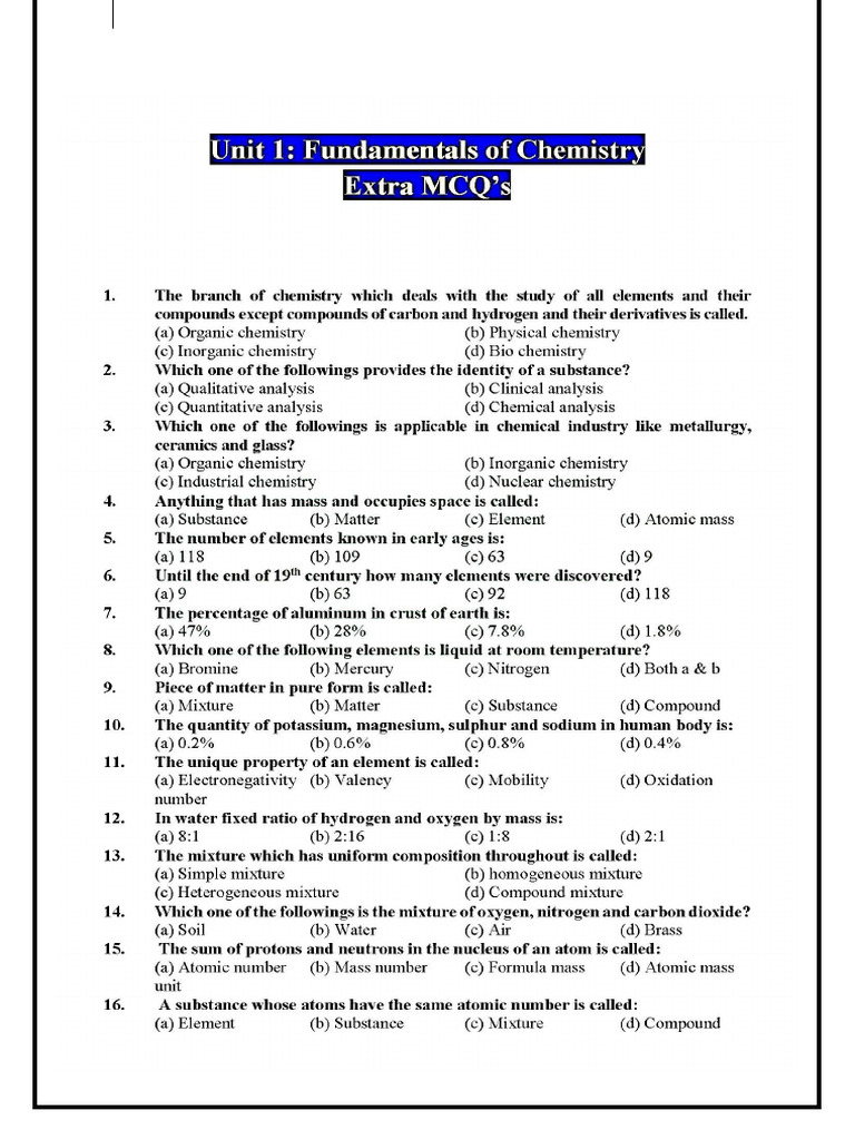 9th Chemistry Full Mcqs by Free | PDF