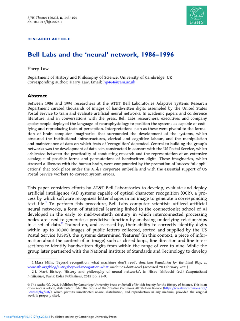 Bell Labs' Neural Networks, 1986-1996 | PDF