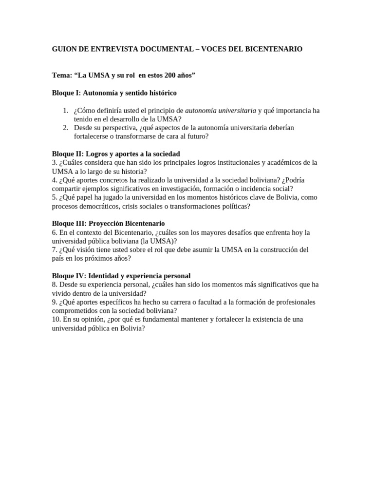 Guion de Entrevista Documental | PDF