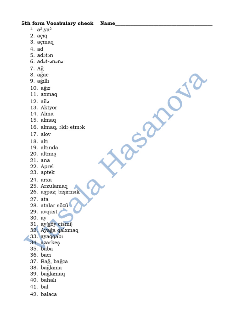 5th Form 2025 Word Check | PDF