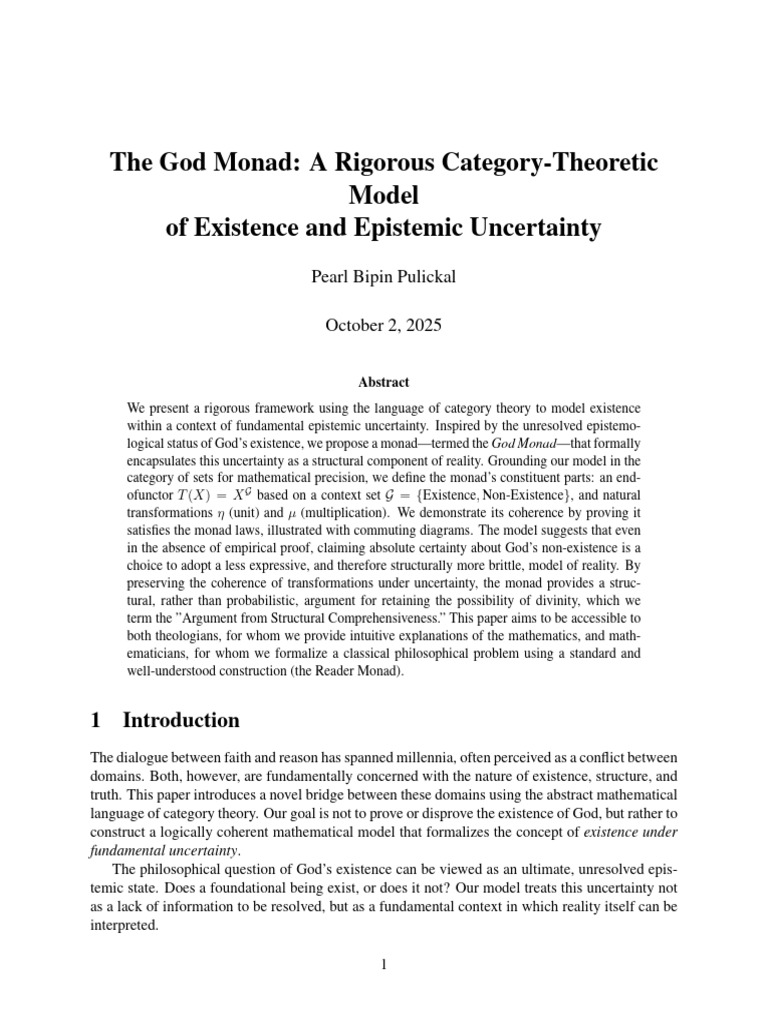 The God Monad: A Rigorous Category-Theoretic Model of Existence and ...