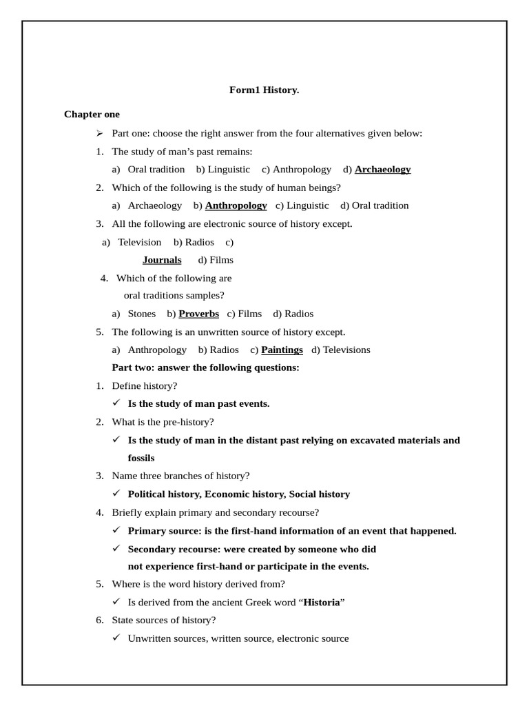 History Form 1 Revision Questions and Answers | PDF | Muhammad ...