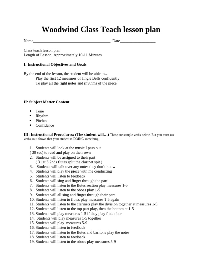 Woodwind Class Teach Lesson Plan | PDF | Woodwind Instruments | Oboe