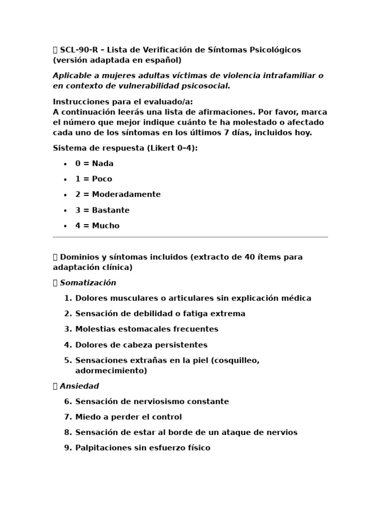 SCL-90-R - Lista de Verificación de Síntomas Psicológicos (Versión ...