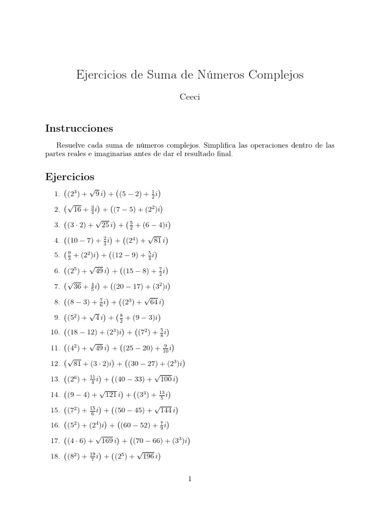 B.2. Algebra Superior Numeros Complejos Operaciones-Suma-Ejercicios | PDF