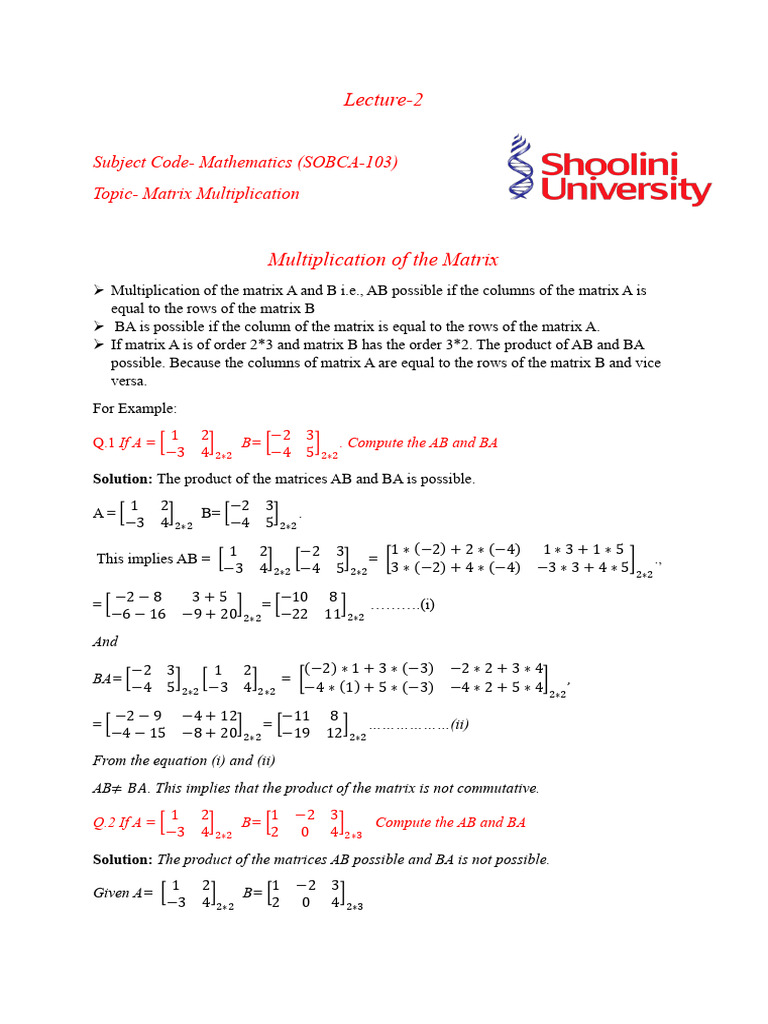 Matrix Multiplication Explained | PDF | Matrix (Mathematics ...