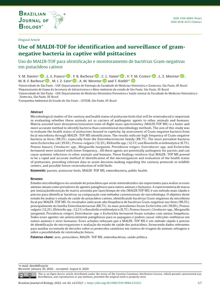 Use of MALDI-ToF For Identification and Surveillance of Gramnegative ...