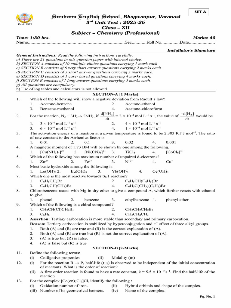 XII Chemistry (Pro.) | PDF