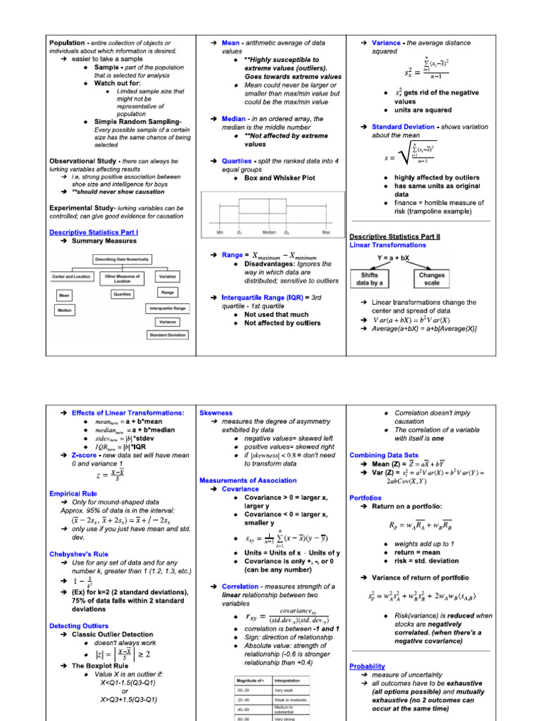 Statistics Cheat Sheat | PDF