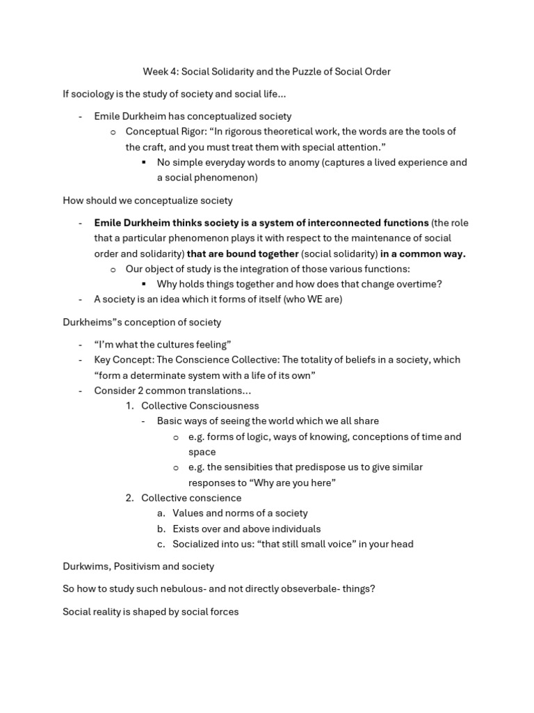 Week 4 Social Solidarity and The Puzzle of Social Order | PDF | Émile ...