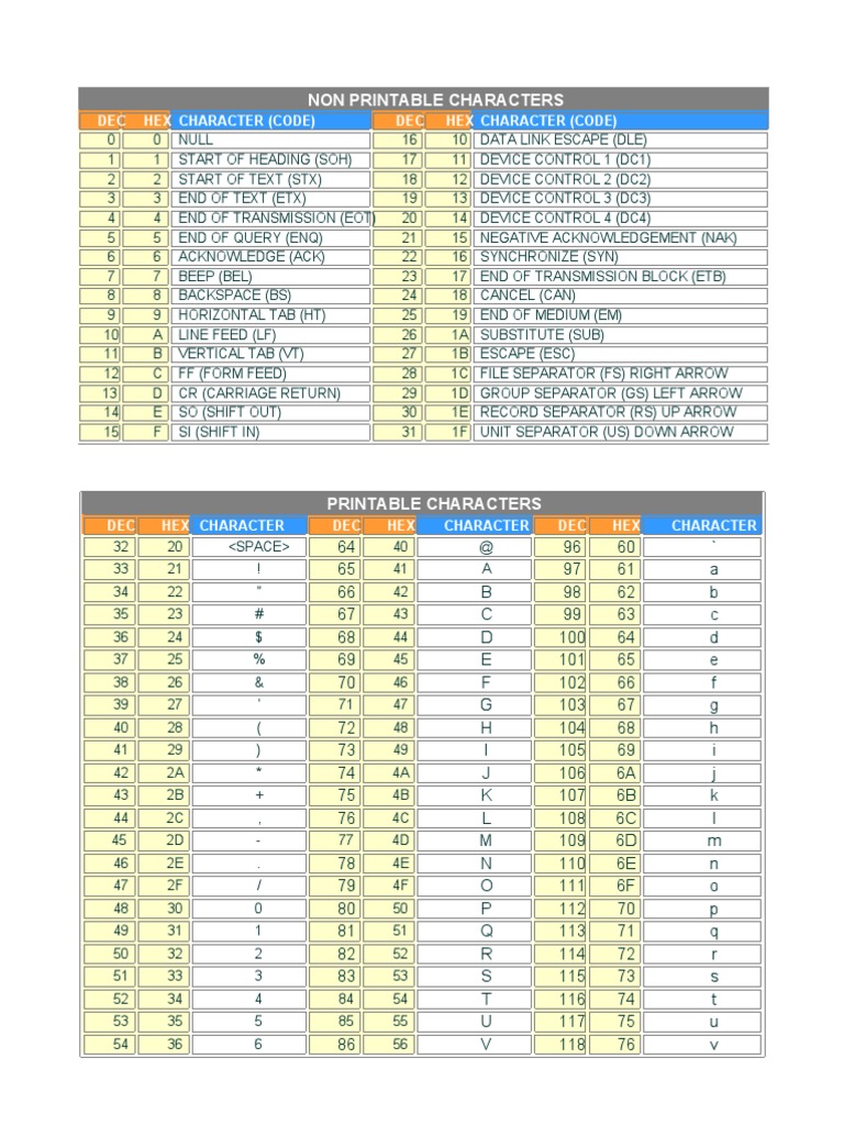 Printable and Non-Printable Characters | PDF