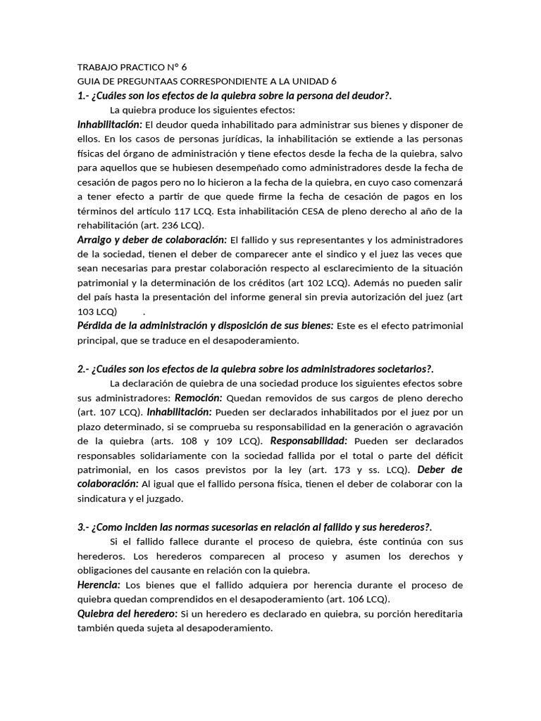 Efectos de la Quiebra en Deudores y Administradores | PDF | Bancarrota ...