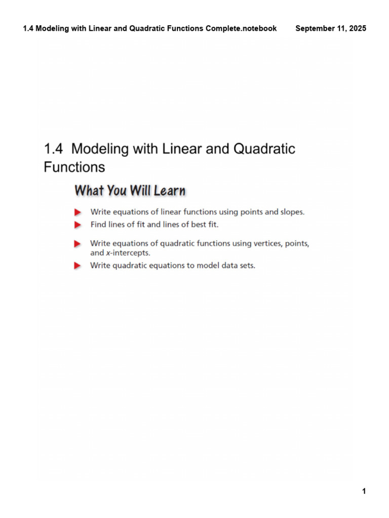 1.4 Modeling With Linear and Quadratic Functions Complete | PDF